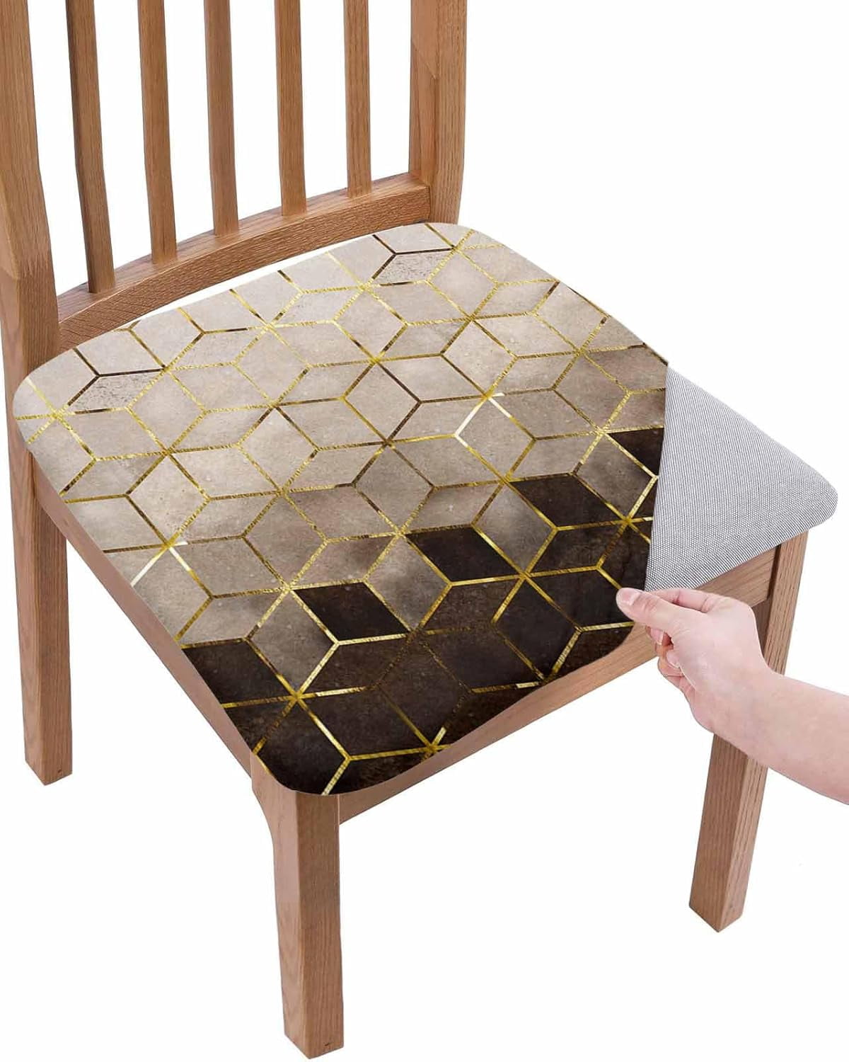 Abstract Art Cubes Chair Seat Covers, Geometric Pattern Brown Black ...