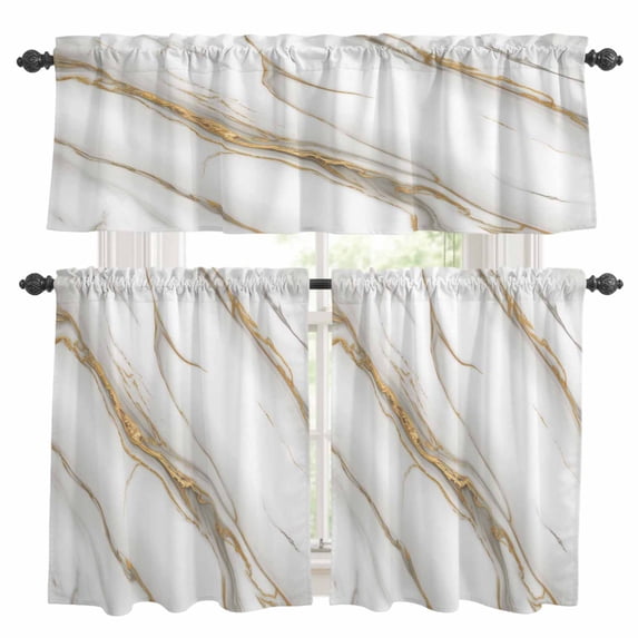 Abstract Art Curtain Valances Set Vintage Gold White Marble Texture ...