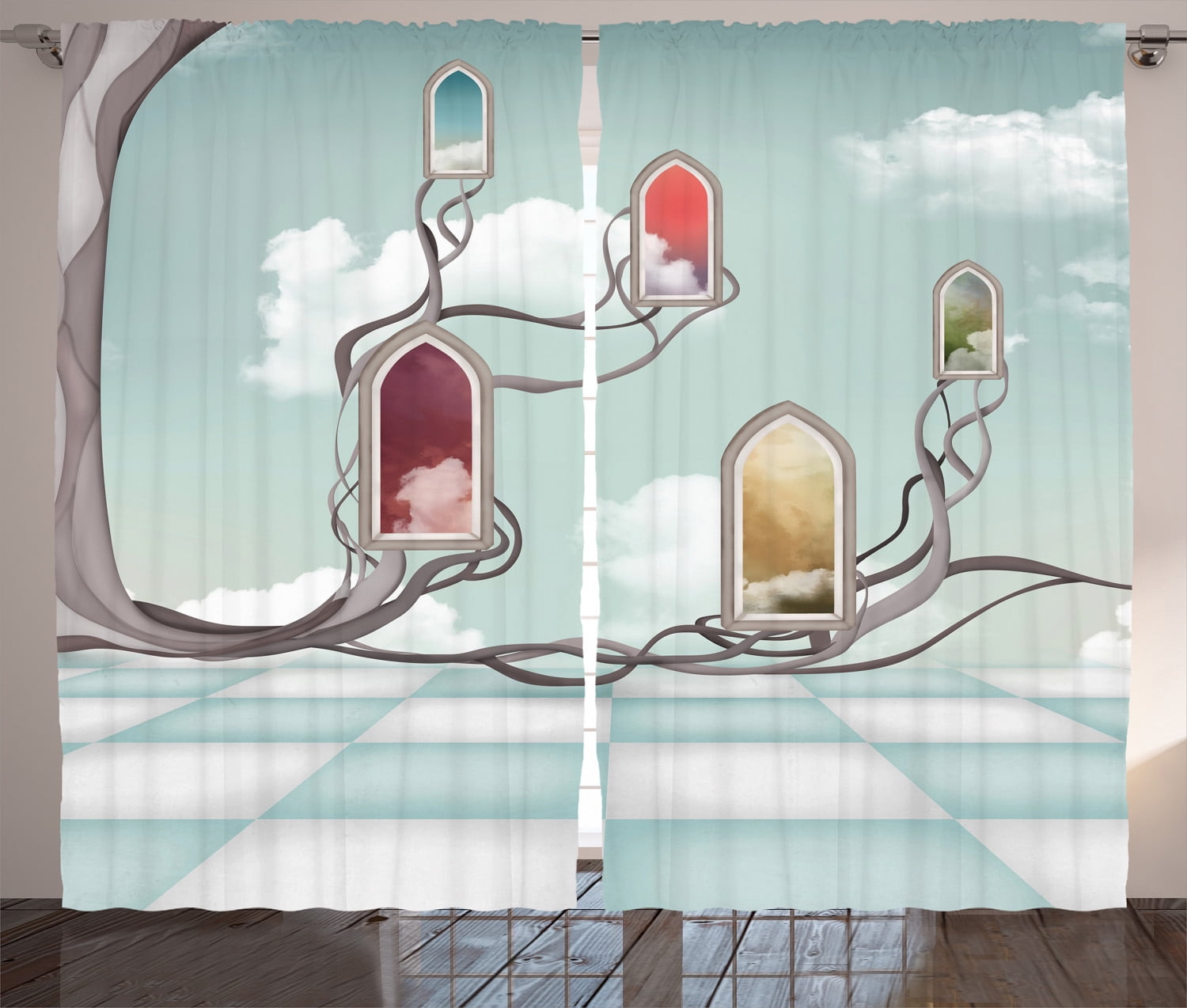 Ambesonne Abstract Art Curtains 2 Panel Set, Mirrors over Tree, 108" x ...