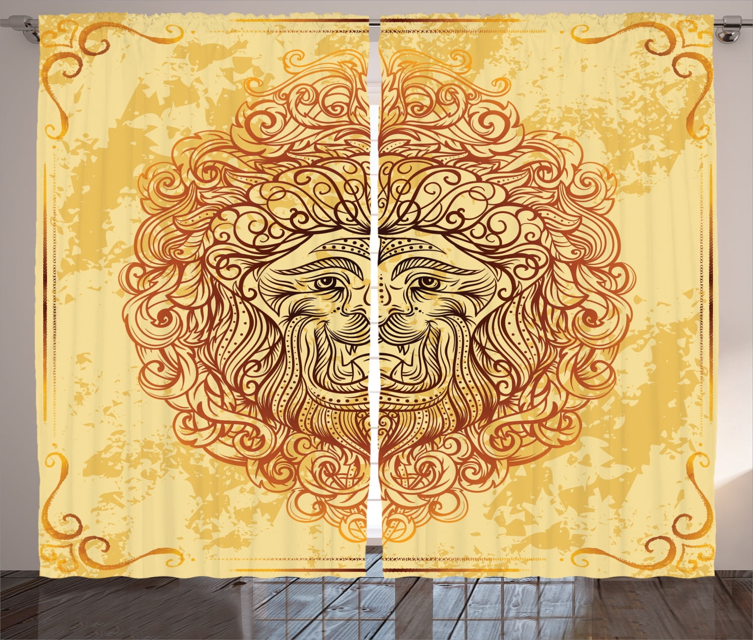 Ambesonne Savannah Curtains 2 Panel Set, Lion Zodiac Astrology Art, 108 ...