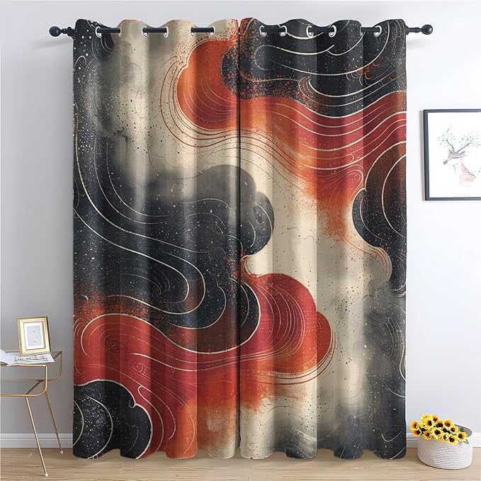 Abstract Art Curtains For Bedroom, Modern Swirl Blackout Curtains For ...