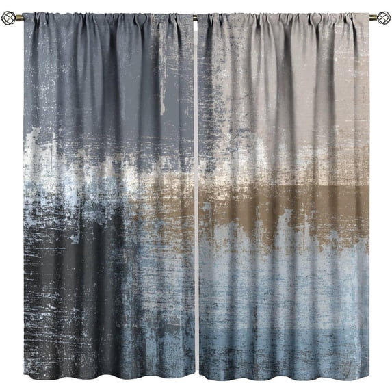 Abstract Art Curtains, Blue Grey Black Grunge Gradient Pattern Window ...