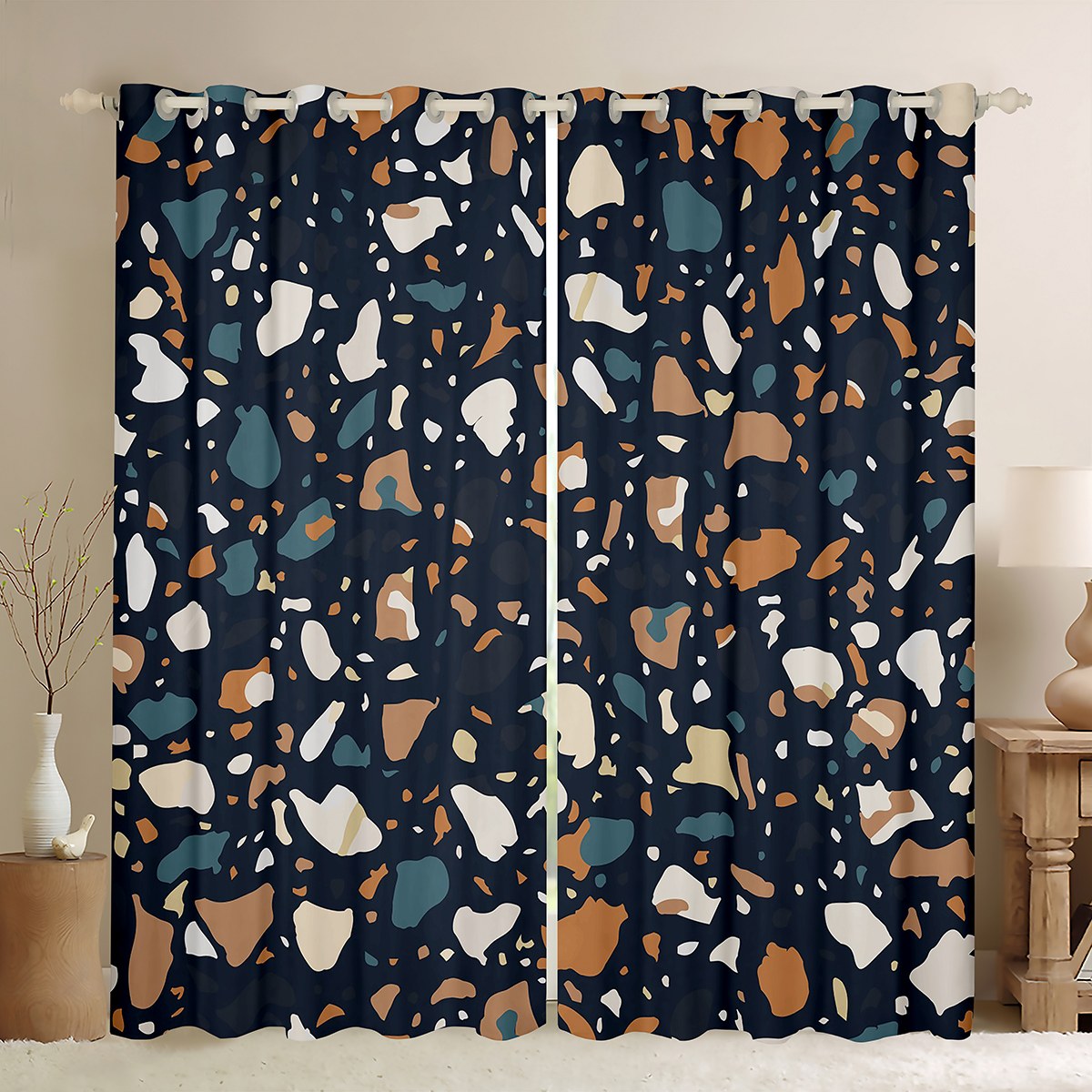Abstract Art Curtains Rainbow Marble Blackout Curtains for Kids Girls ...
