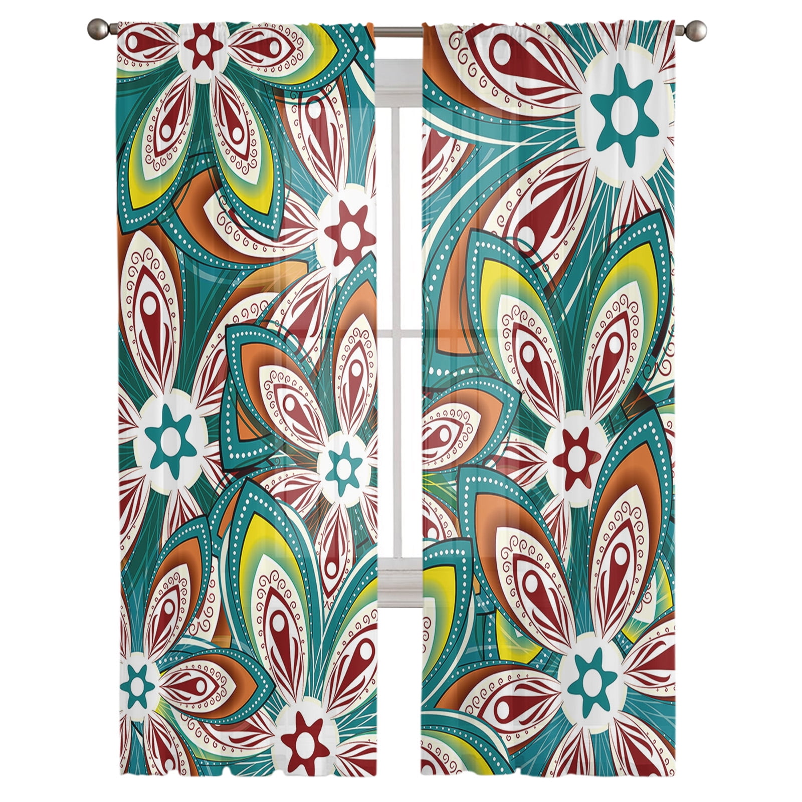 Abstract Art Design Datura Flower Pattern Tulle Curtains for Living ...