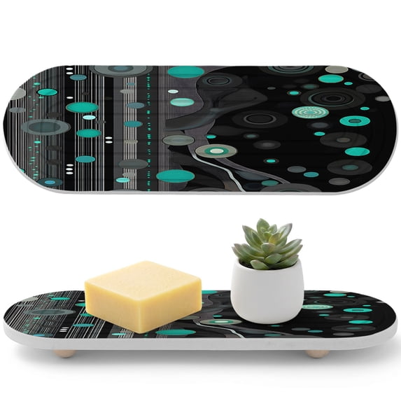 Abstract Art Diatomaceous Earth Coasters, Black Teal Dot Modern Space ...