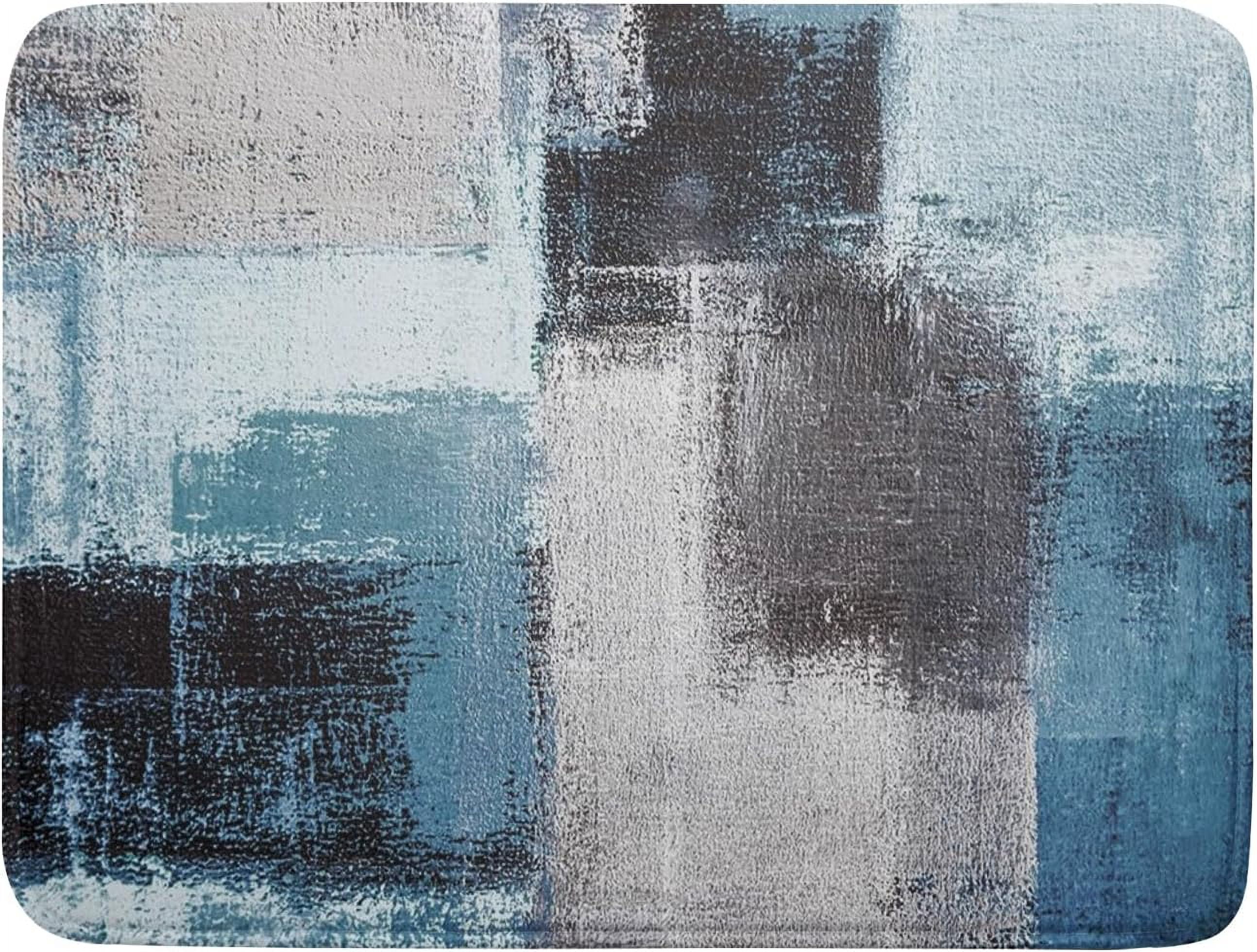 Abstract Art Dish Drying Mat for Kitchen Counter, Teal Blue Black Grey ...