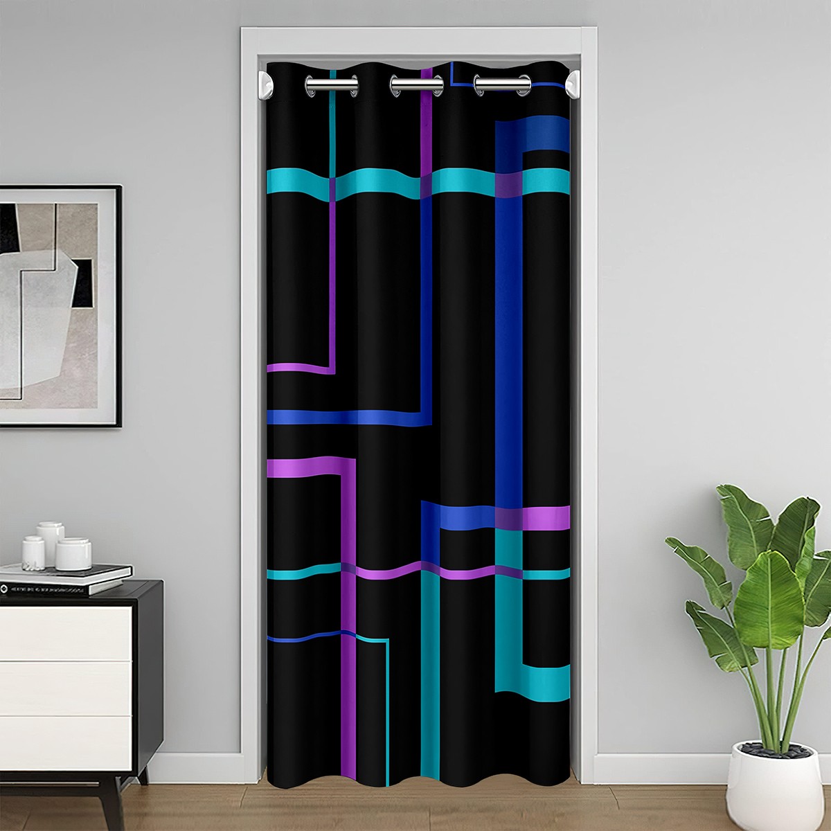 Abstract Art Door Curtain For Doorway Privacy 52"W X 80"L, Blue Purple ...
