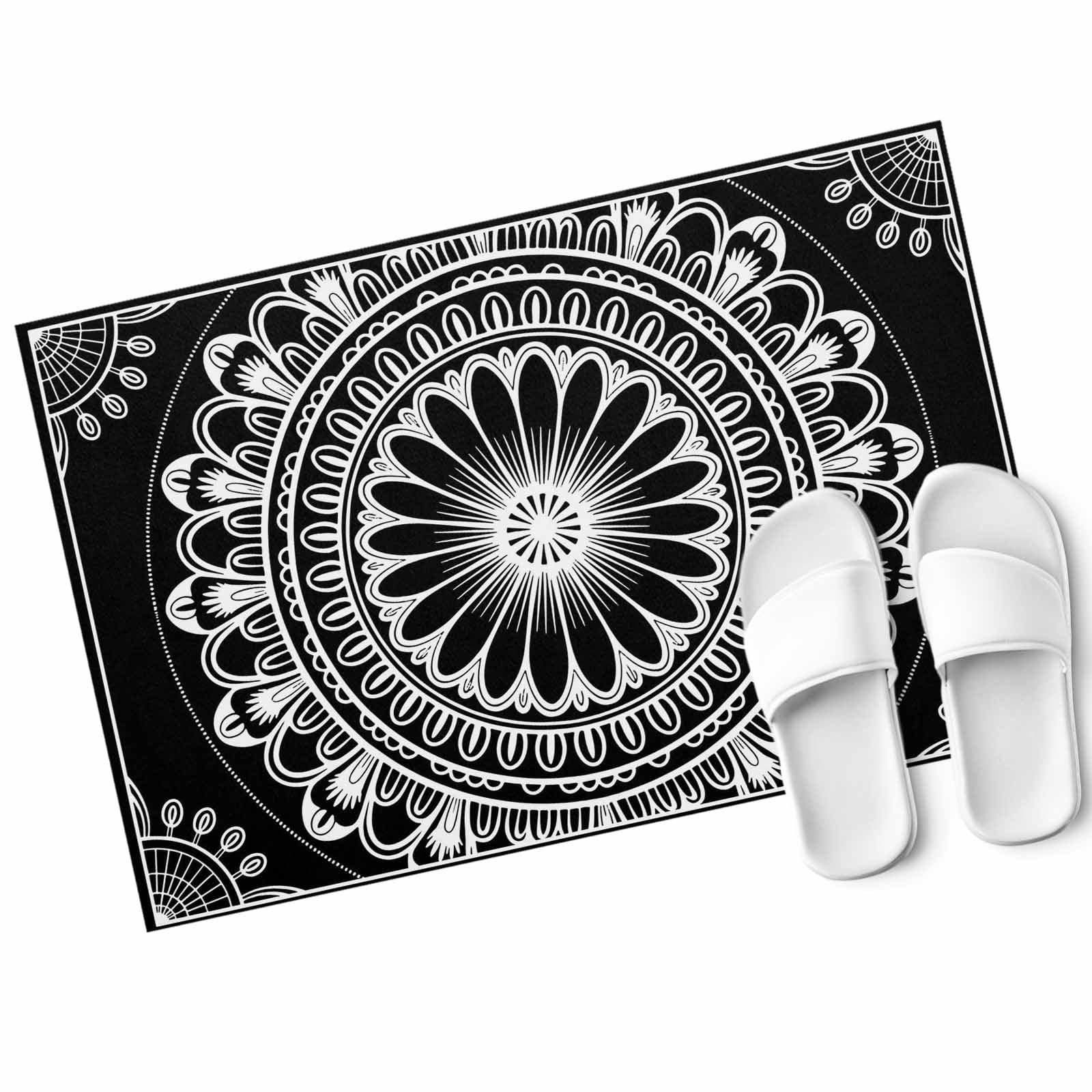 Abstract Art Door Mat Black Ethnic Simple Line Theme Non Slip Absorbent ...
