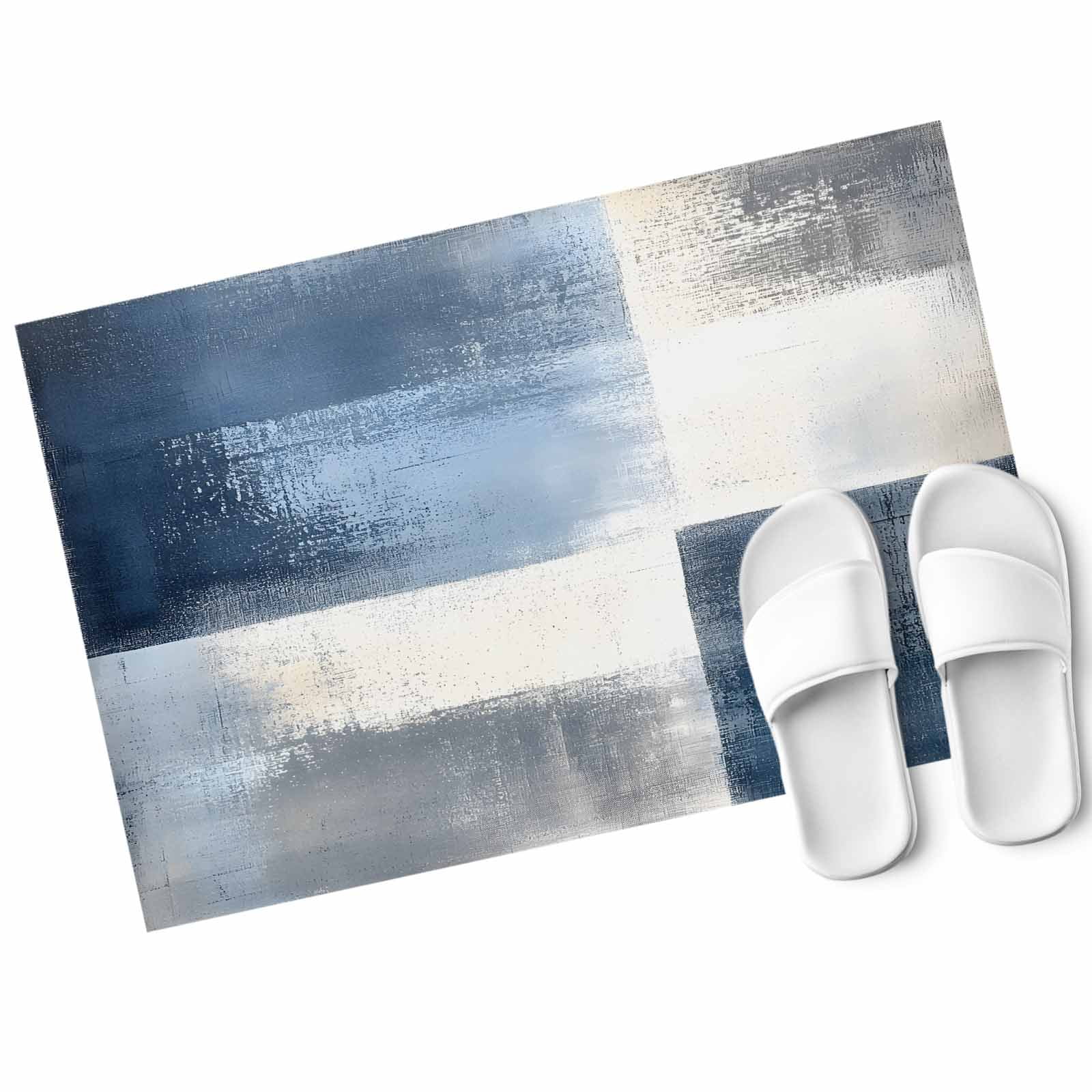 Abstract Art Door Mat Color Block Gary Blue Collage Oil Painting Non ...