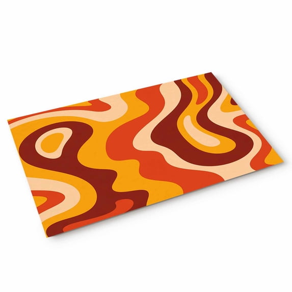Abstract Art Door Mat Orange Brown Yellow Pattern Retro Style Non Slip ...