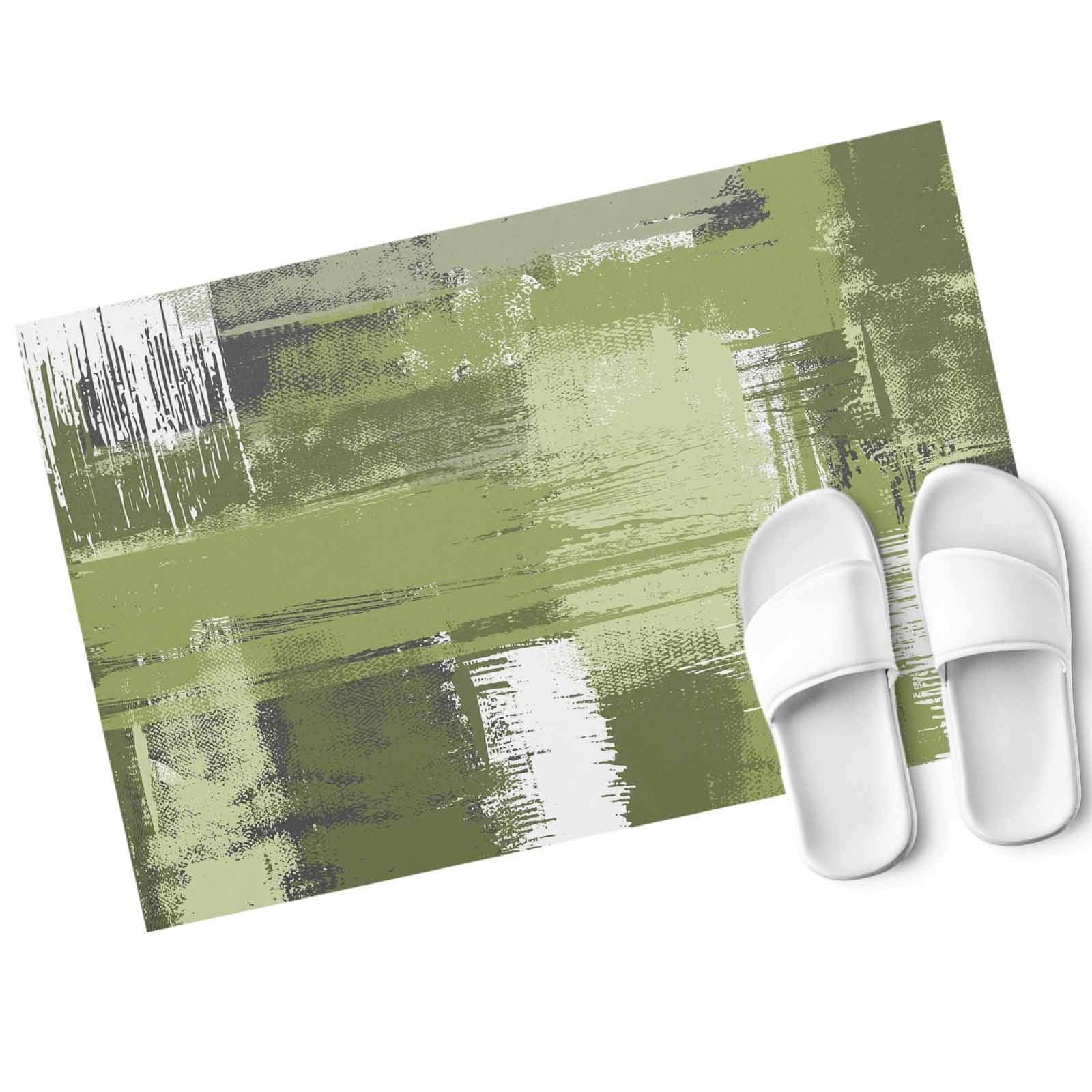Abstract Art Door Mat Sage Green Mottled Color Block Oil Painting Non ...