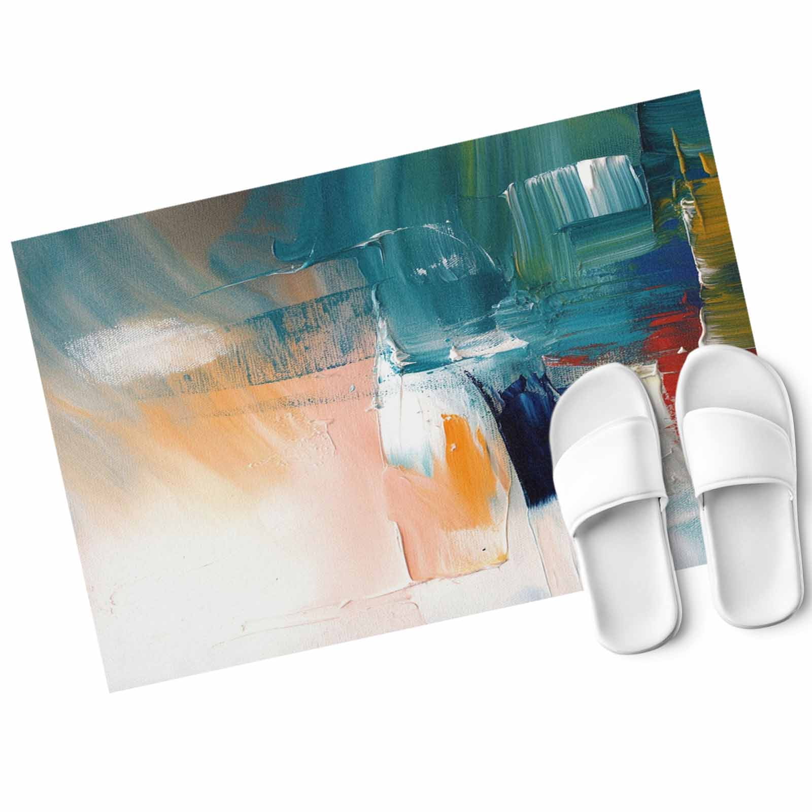 Abstract Art Door Mat Turquoise Orange Paint Texture Gradient Retro Non ...