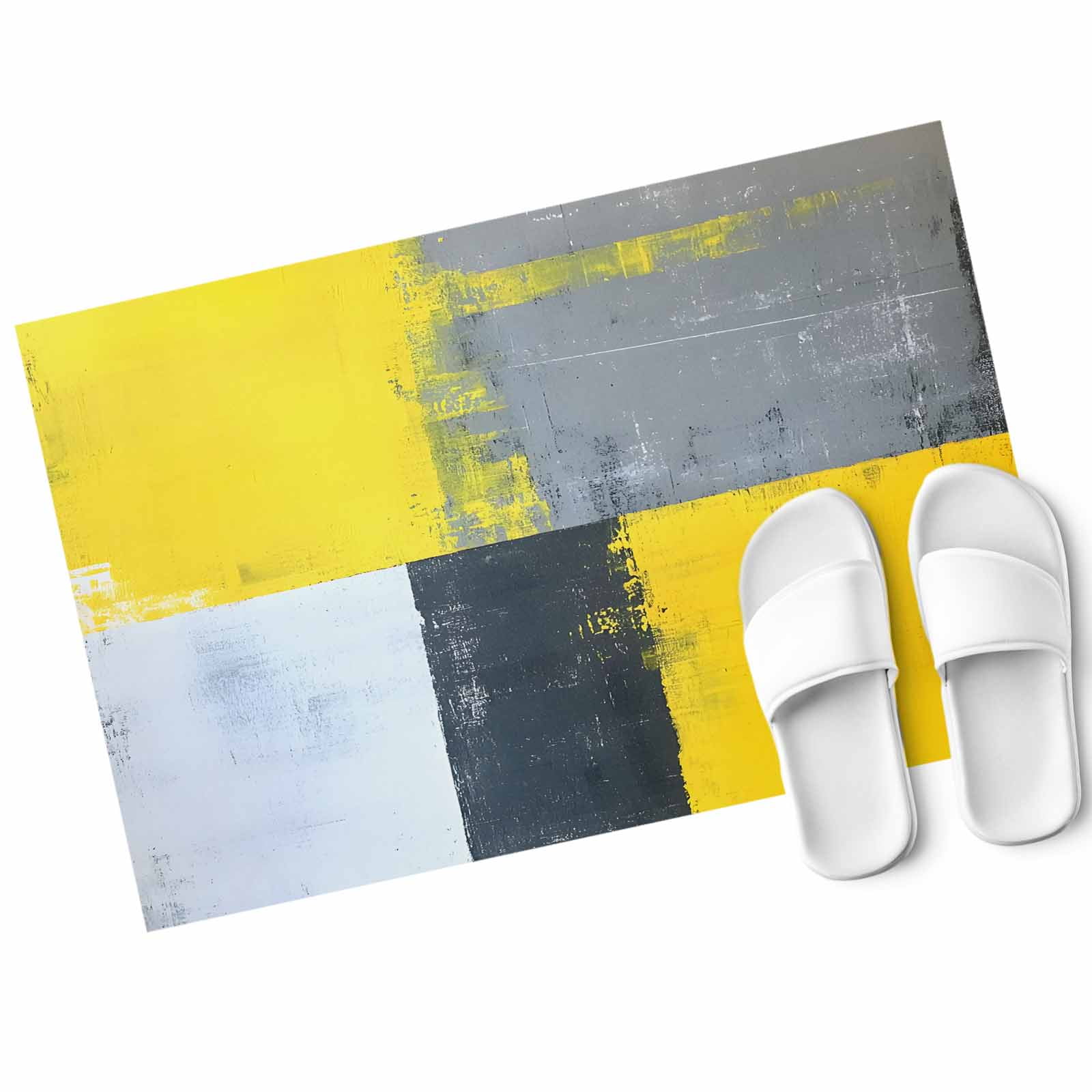 Abstract Art Door Mat Watercolor Yellow Gary Block Texture Non Slip ...