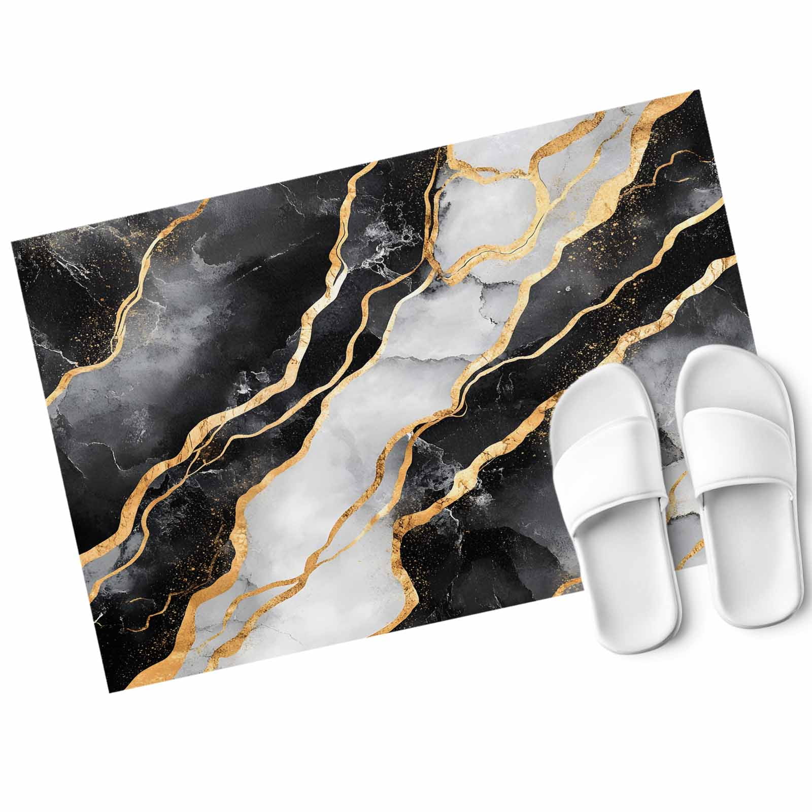 Abstract Art Door Mat White Black Gradient Marbling Water Ripple Non ...