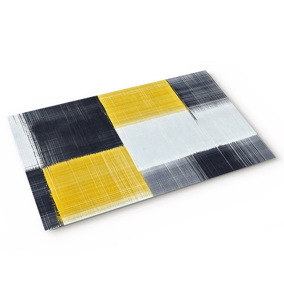 Abstract Art Door Mat Yellow Black Plaid Mottled Geometric Modern Non ...