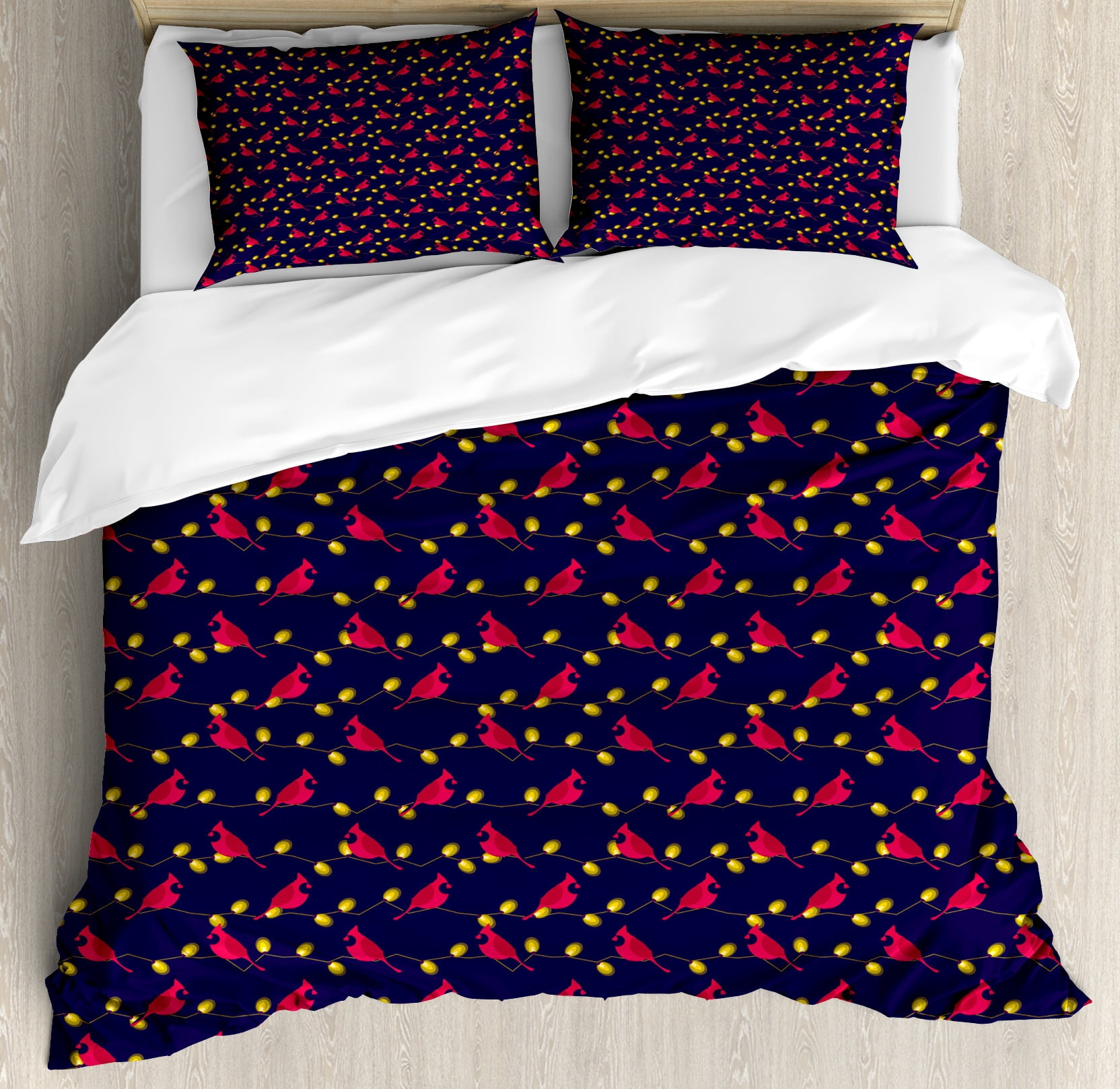 Abstract Art Duvet Cover Set, Illustration of Cardinal Birds on Garland ...