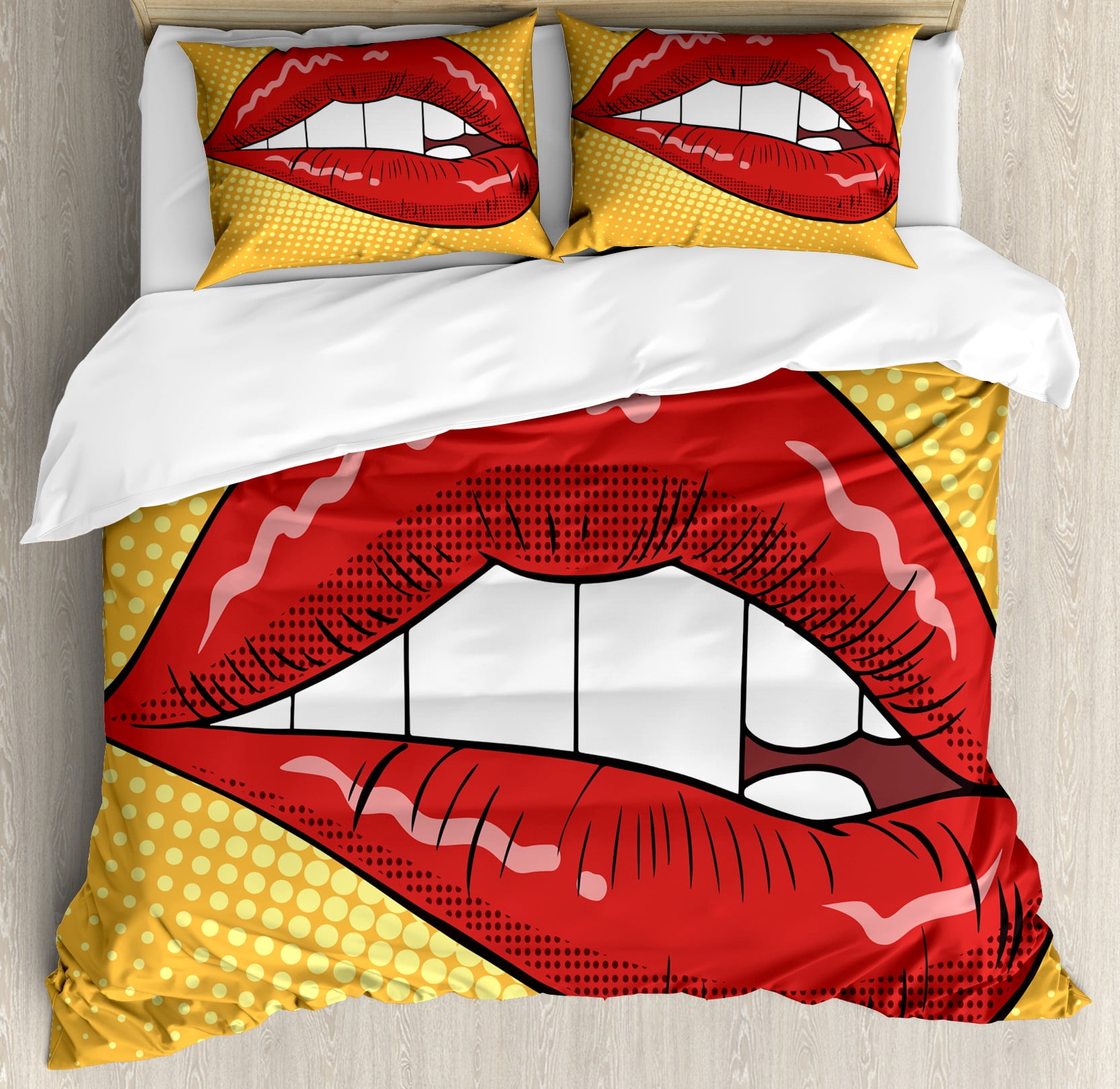 Abstract Art Duvet Cover Set, Retro Pop Art Style Inspired Woman Lips ...