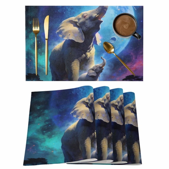 Abstract Art Elephants Placemats Set of 12 Blue Moon Forest Black Place ...
