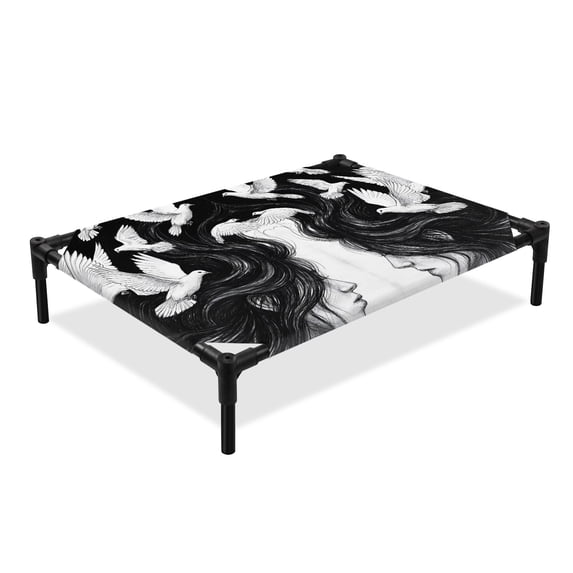 Abstract Art Elevated Dog Bed, Black and White Pigeon Woman Profile ...