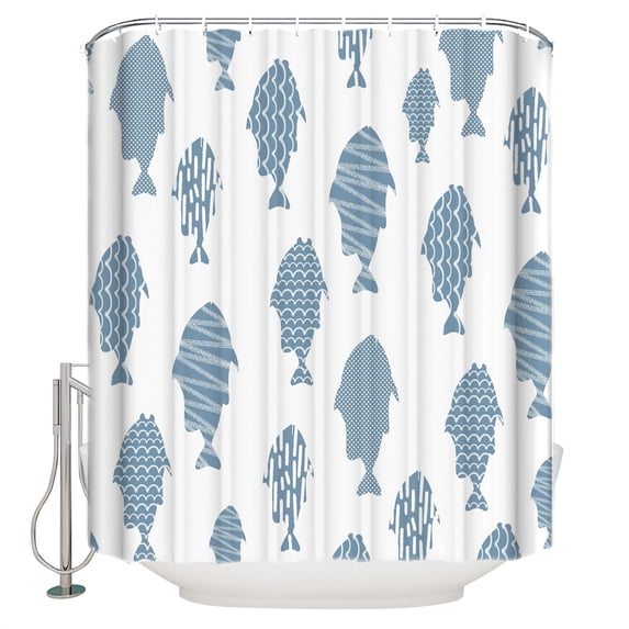 Abstract Art Fish Blue Bathroom Shower Curtains with 12 Hooks ...