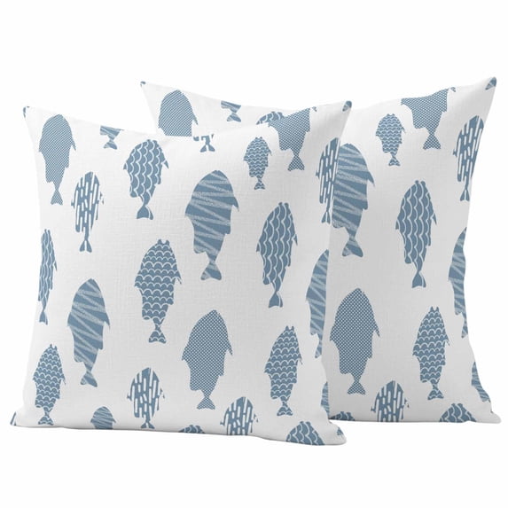 Abstract Art Fish Blue Outdoor Pillow Covers 18"x18" Set of 2 ...