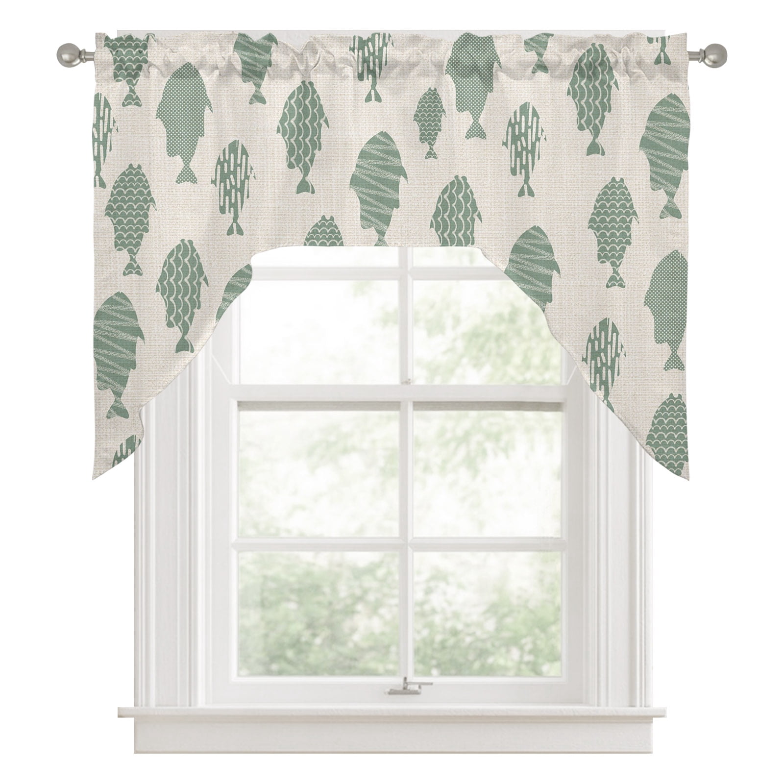 Abstract Art Fish Green Kitchen Curtains Swag Valance for Windows ...