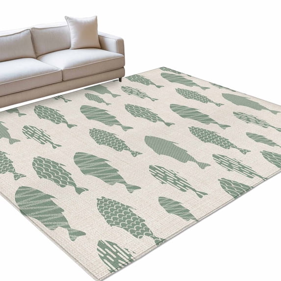 Abstract Art Fish Green Washable Rug 4x6 Area Rug for Living Room ...