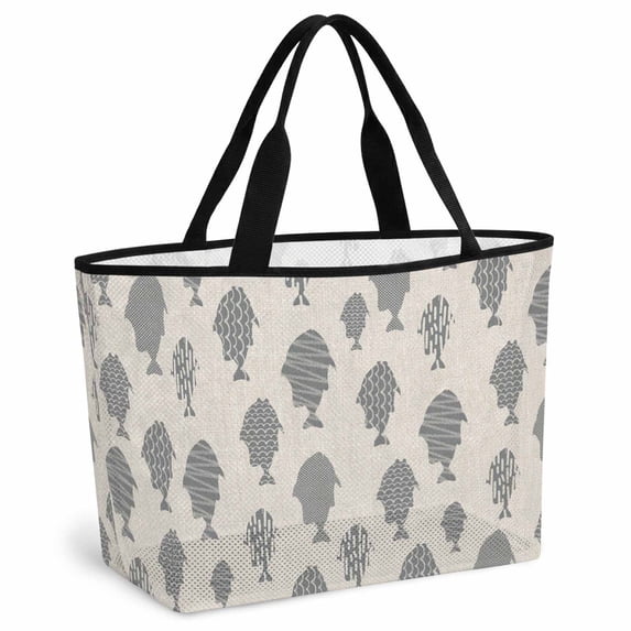 Abstract Art Fish Grey Beach Bag for Women, Large Breathable Mesh Beach ...