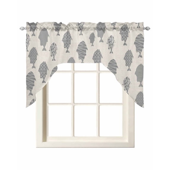 Abstract Art Fish Grey Kitchen Swag Valances for Windows, Coastal Ocean ...