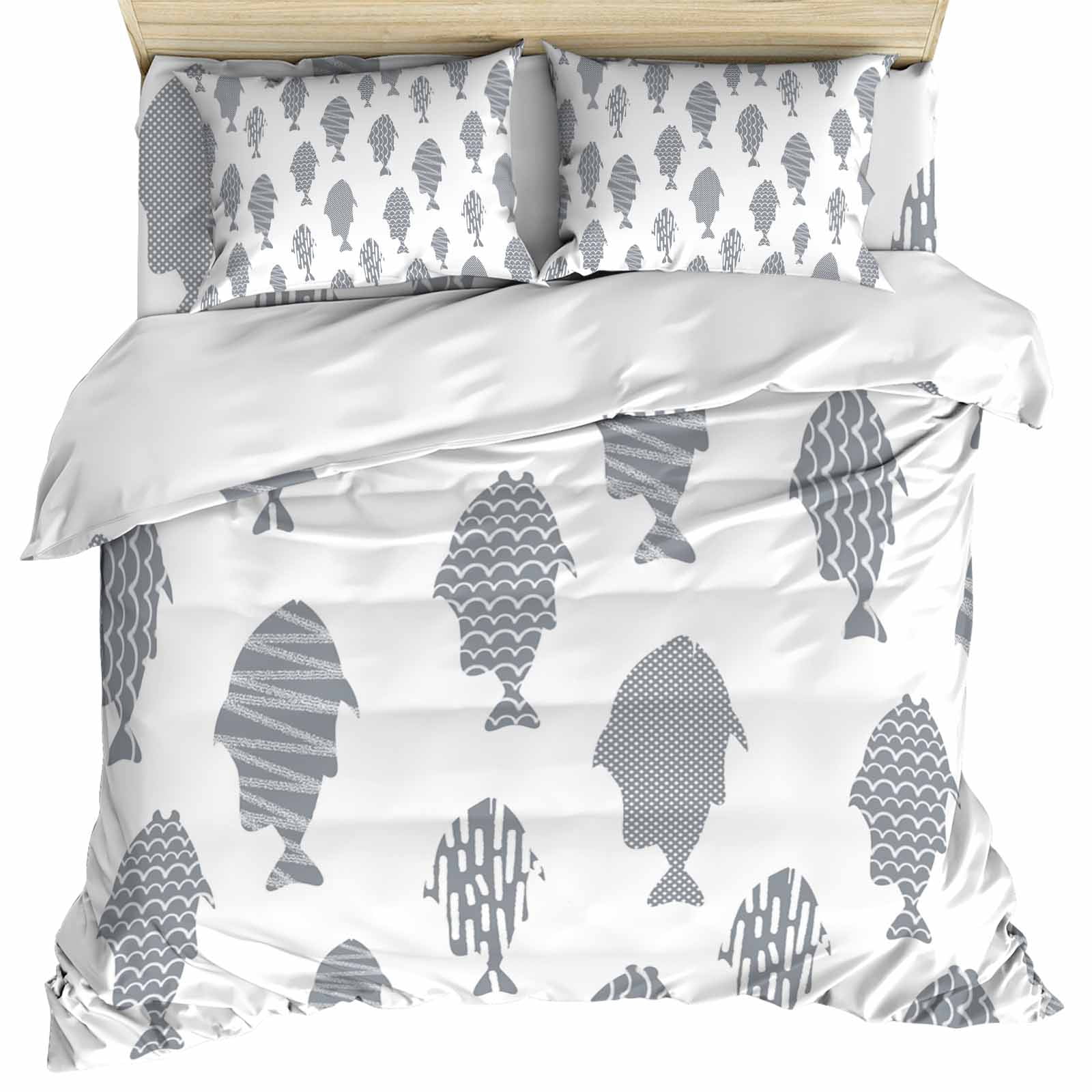 Abstract Art Fish Grey Set of 4 Bedding Quilt Covers, Coastal Ocean ...