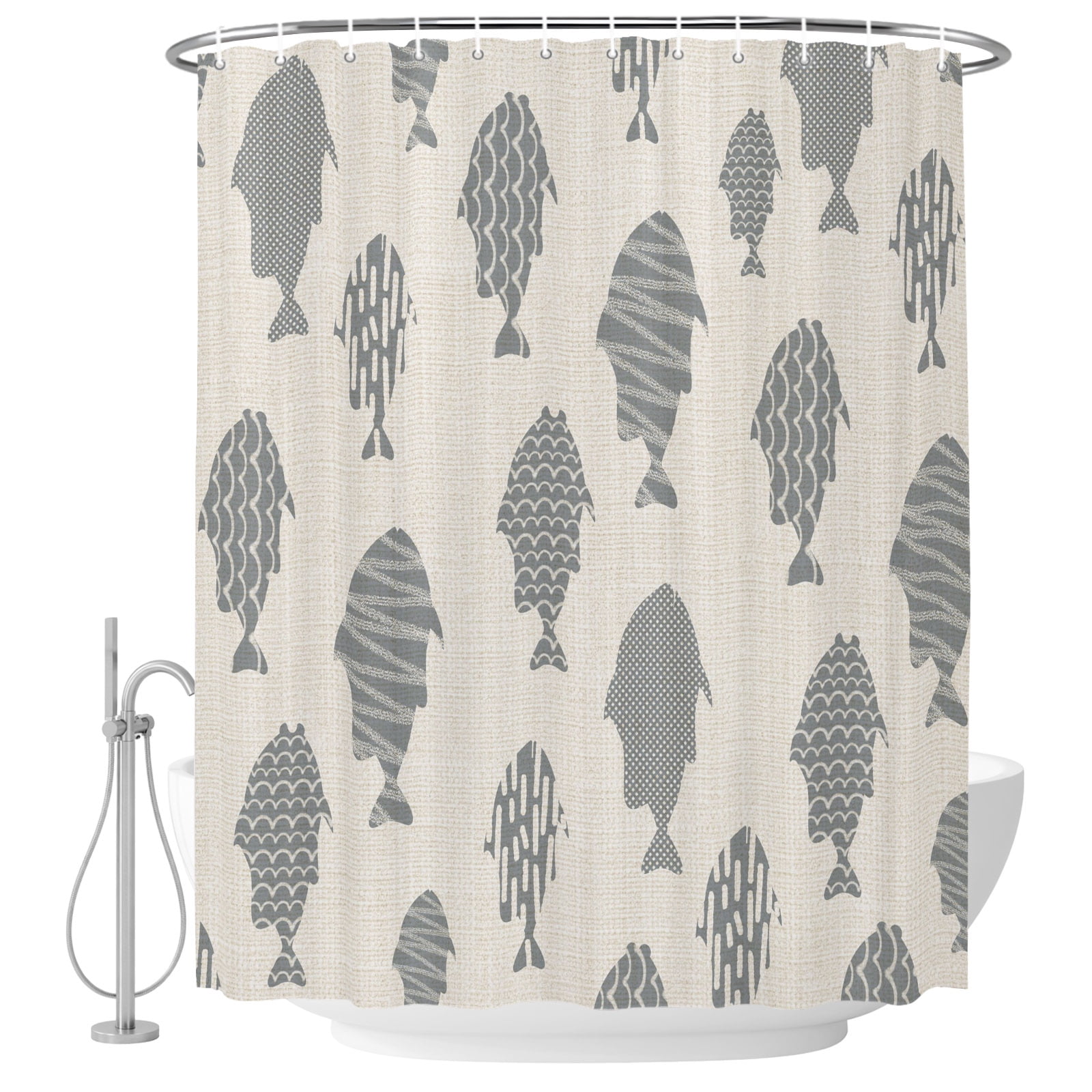 Abstract Art Fish Grey Shower Curtain Set - 48" x 72" Washable Bathtub ...