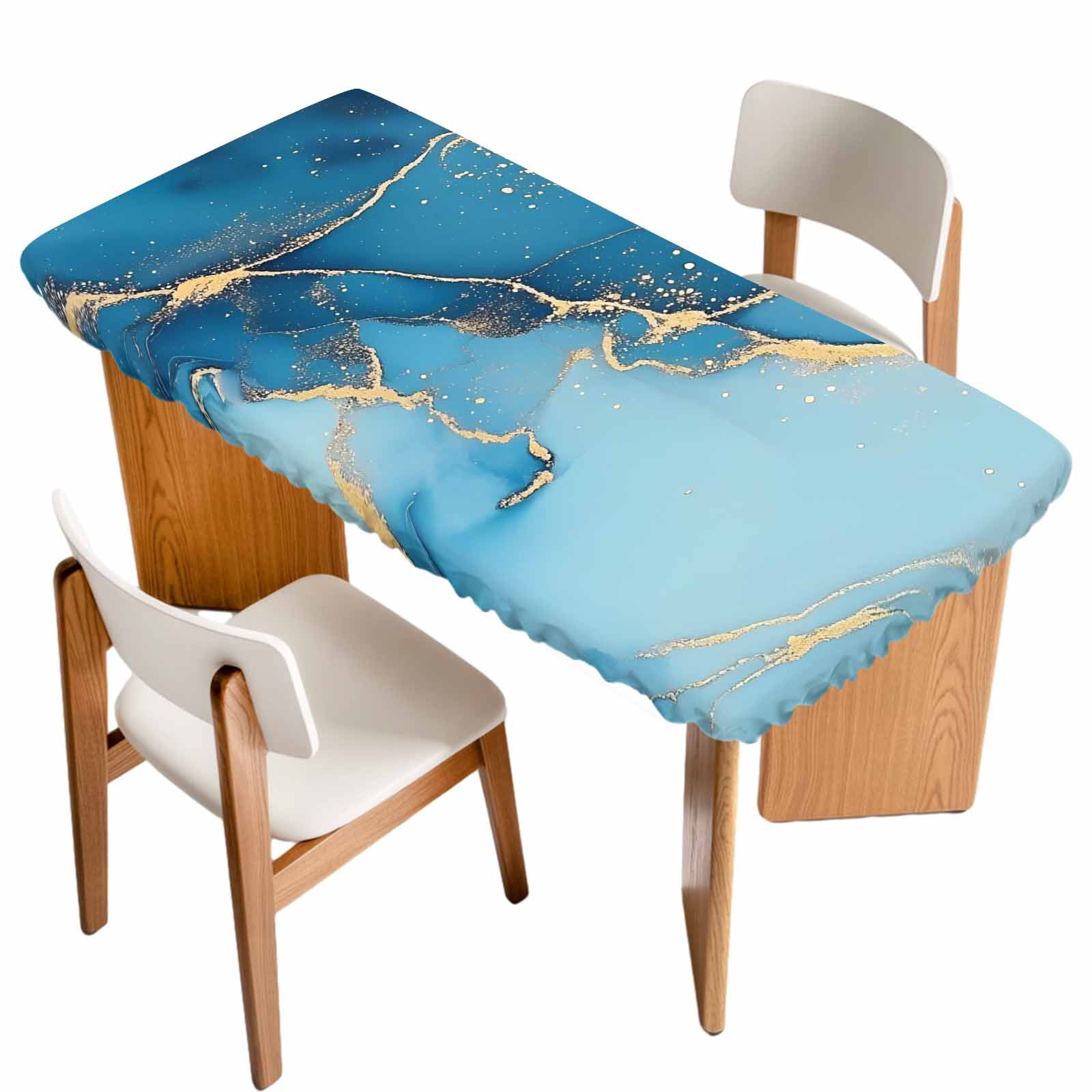 Abstract Art Fitted Rectangle Tablecloth 24" x 36" Teal Blue Marble ...