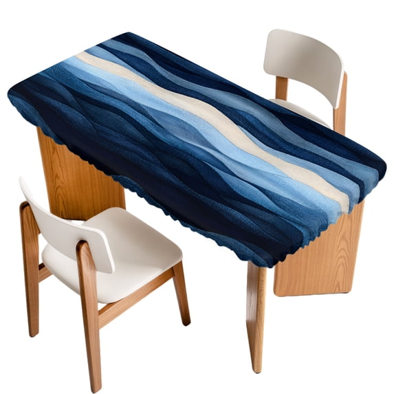 Abstract Art Fitted Rectangle Tablecloth 30" x 60" Beige Dark Blue ...