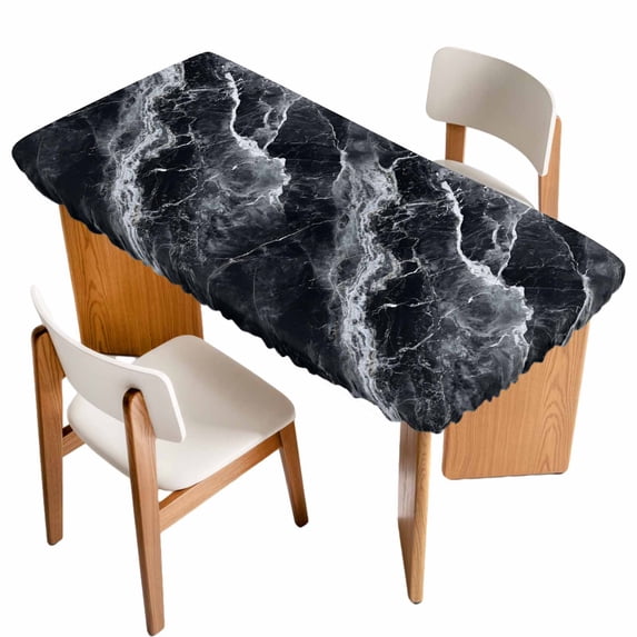 Abstract Art Fitted Rectangle Tablecloth 32" x 72" Dark Gray Marble ...