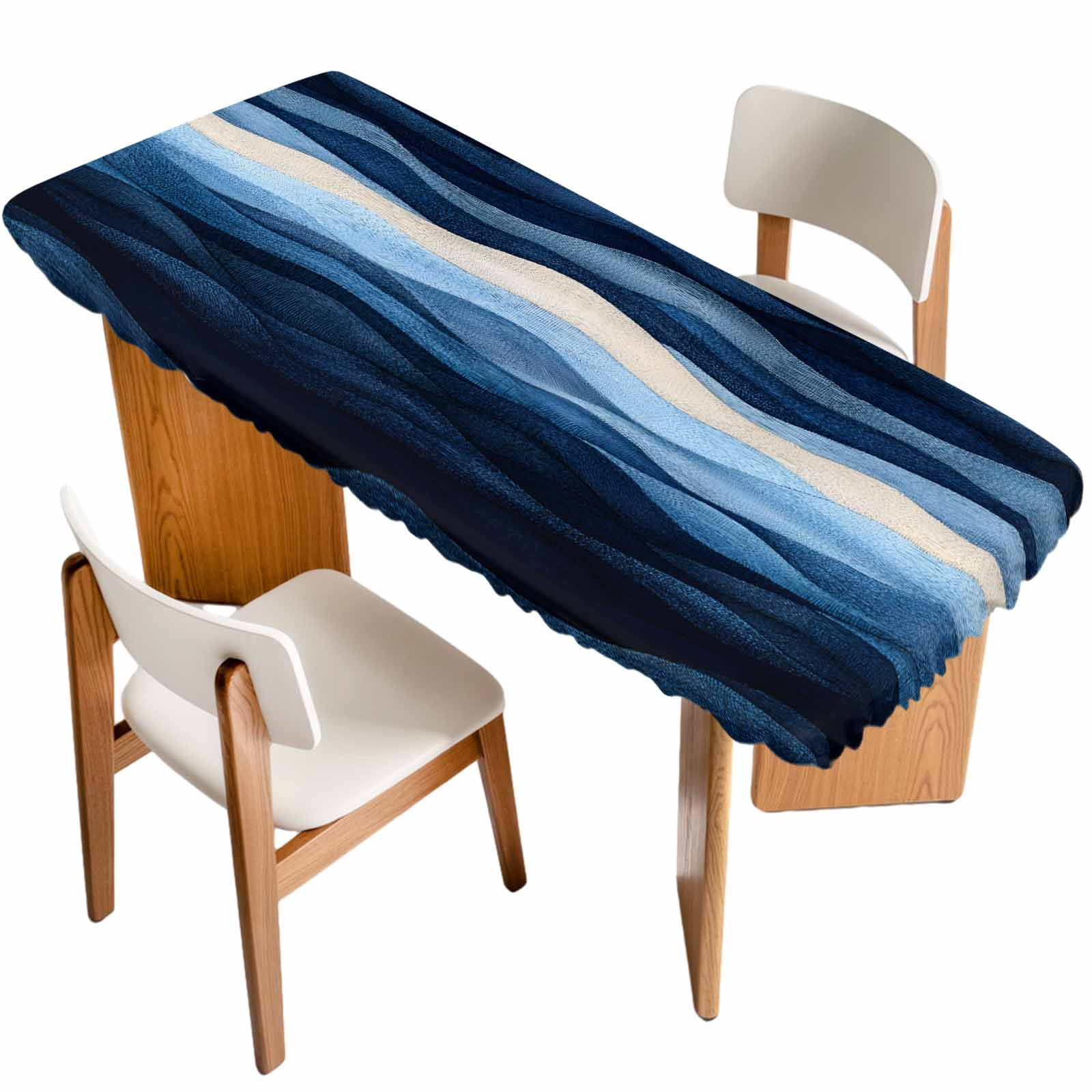 Abstract Art Fitted Rectangle Tablecloth 32" x 96" Beige Dark Blue ...