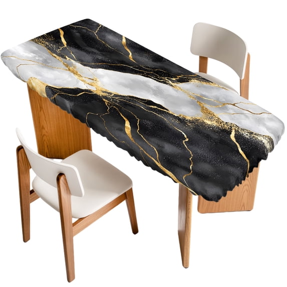 Abstract Art Fitted Rectangle Tablecloth 32" x 96" Gold Black Water ...