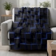 Abstract Art Fleece Throw Blanket Black Blue Cubes Modern Decoration ...