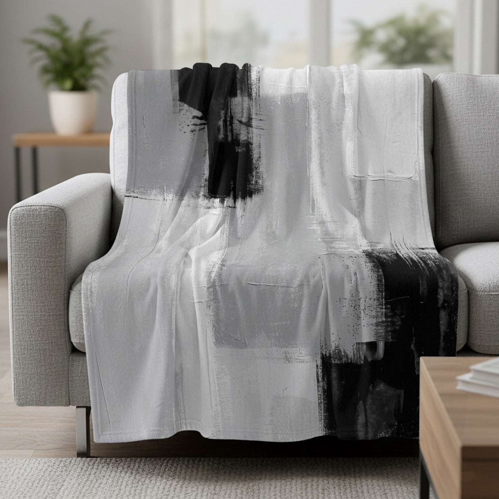 Abstract Art Fleece Throw Blanket Black Grey Graffiti Painting Mottled ...