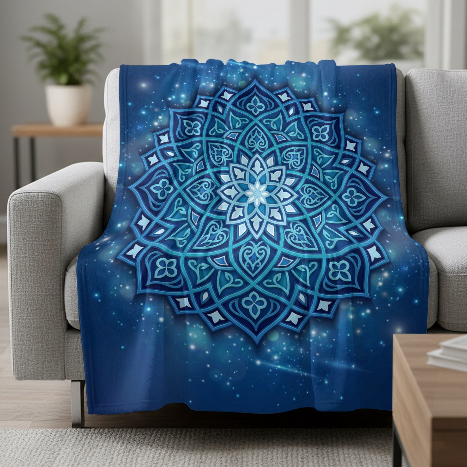 Abstract Art Fleece Throw Blanket Blue Gradient Floral 3D Geometric ...
