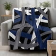 Abstract Art Fleece Throw Blanket Blue White Black Gray Line Modern ...