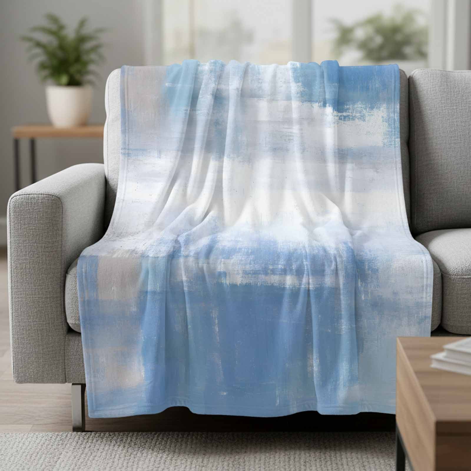 Abstract Art Fleece Throw Blanket Blue White Brown Color Block Gradient ...