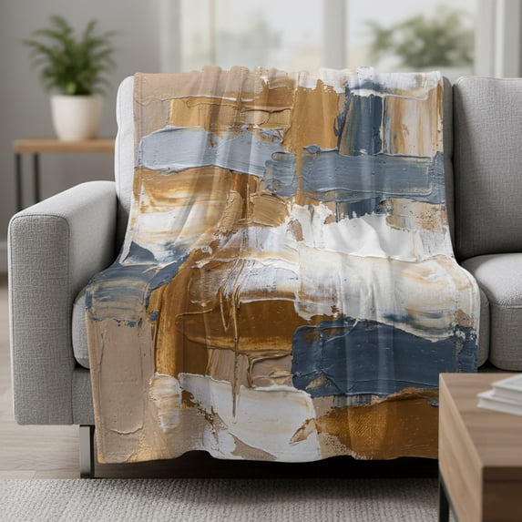 Abstract Art Fleece Throw Blanket Brown Grey Graffiti Paint Retro ...