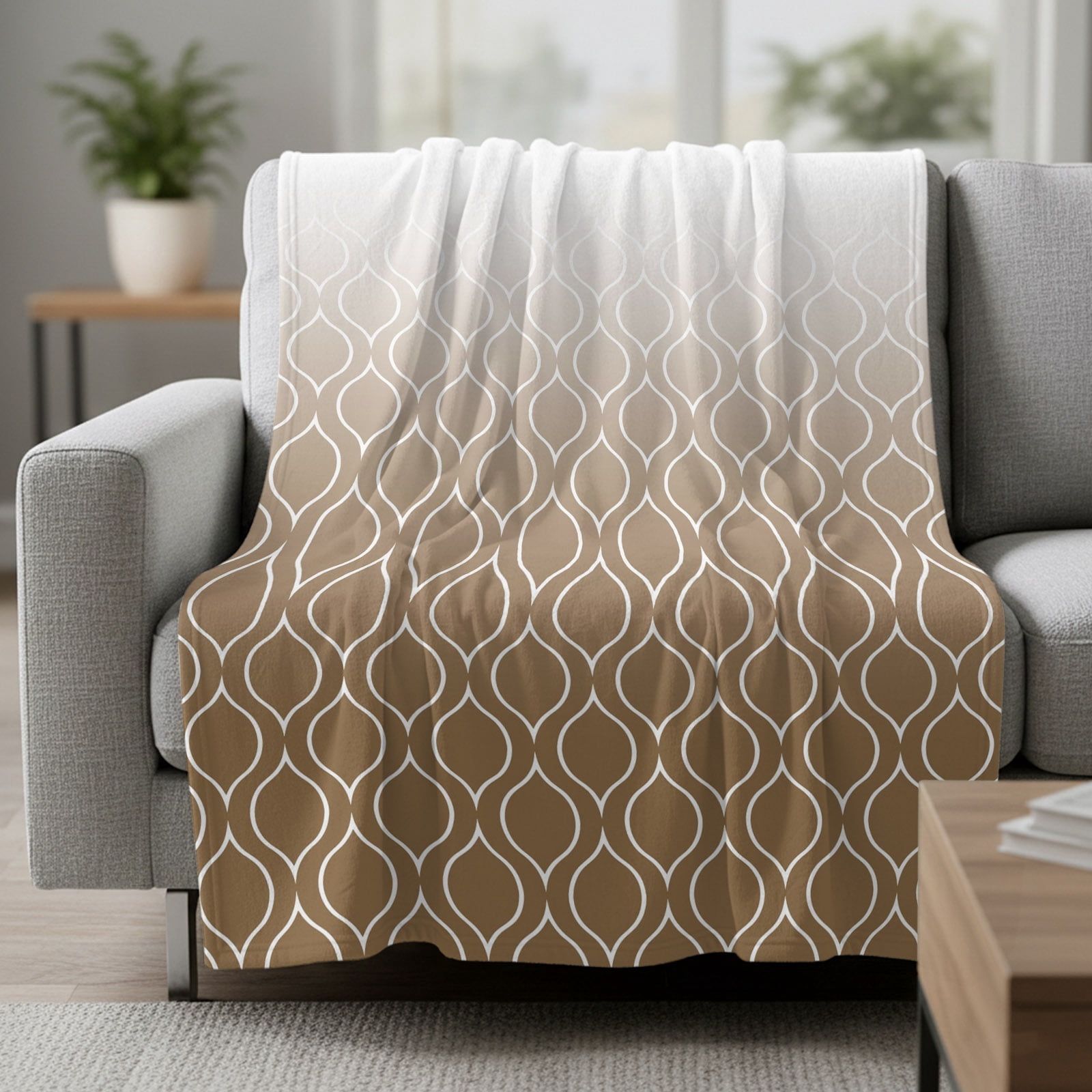 Abstract Art Fleece Throw Blanket Classic Brown Line Gradient Modern ...