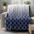 Abstract Art Fleece Throw Blanket Classic Navy Blue Line Gradient ...