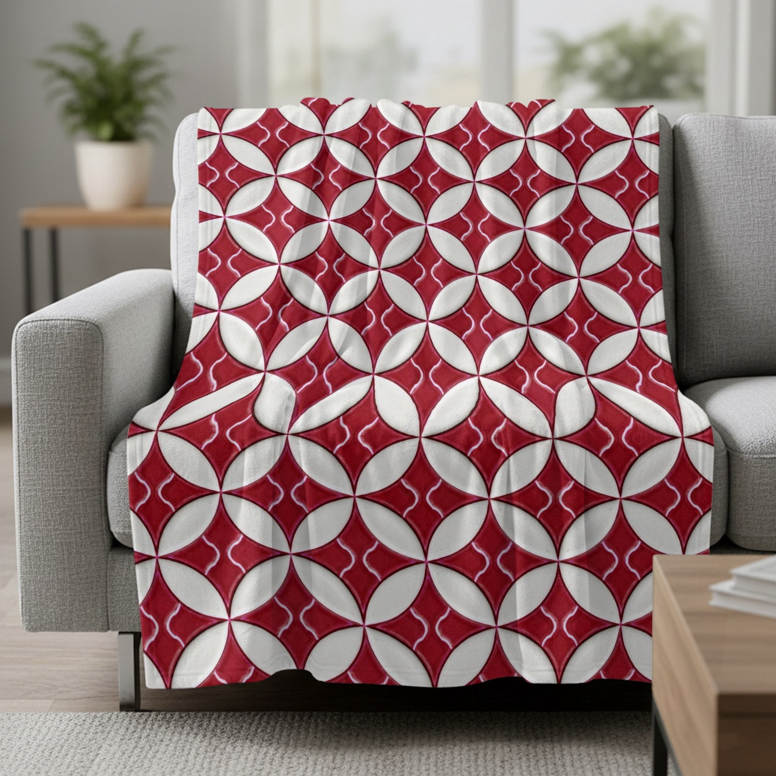 Abstract Art Fleece Throw Blanket Geometric Medieval Circular Modules ...