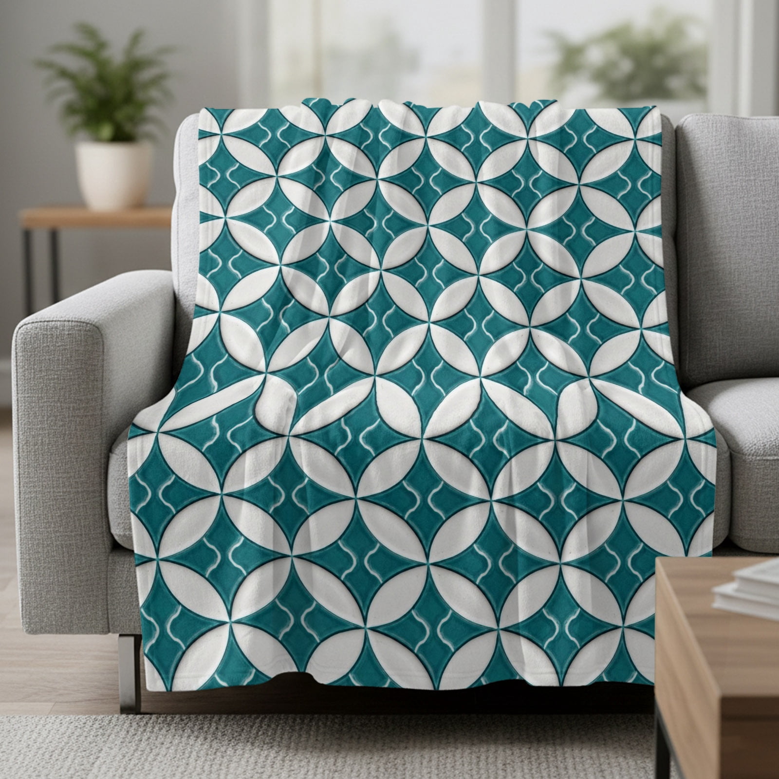 Abstract Art Fleece Throw Blanket Geometric Medieval Circular Modules ...