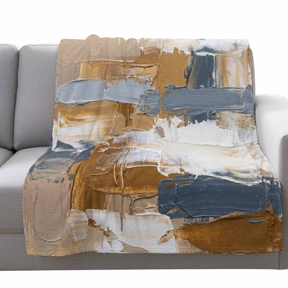 Abstract Art Fleece Throw Blanket Lightweight Brown Grey Graffiti Paint ...