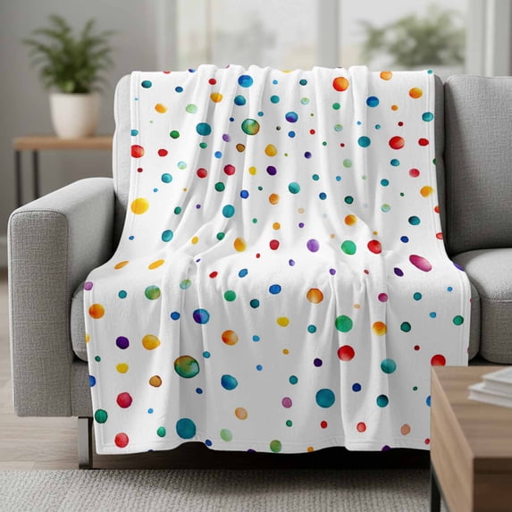 Abstract Art Fleece Throw Blanket Simple Colorful Polka Dot Decoration ...