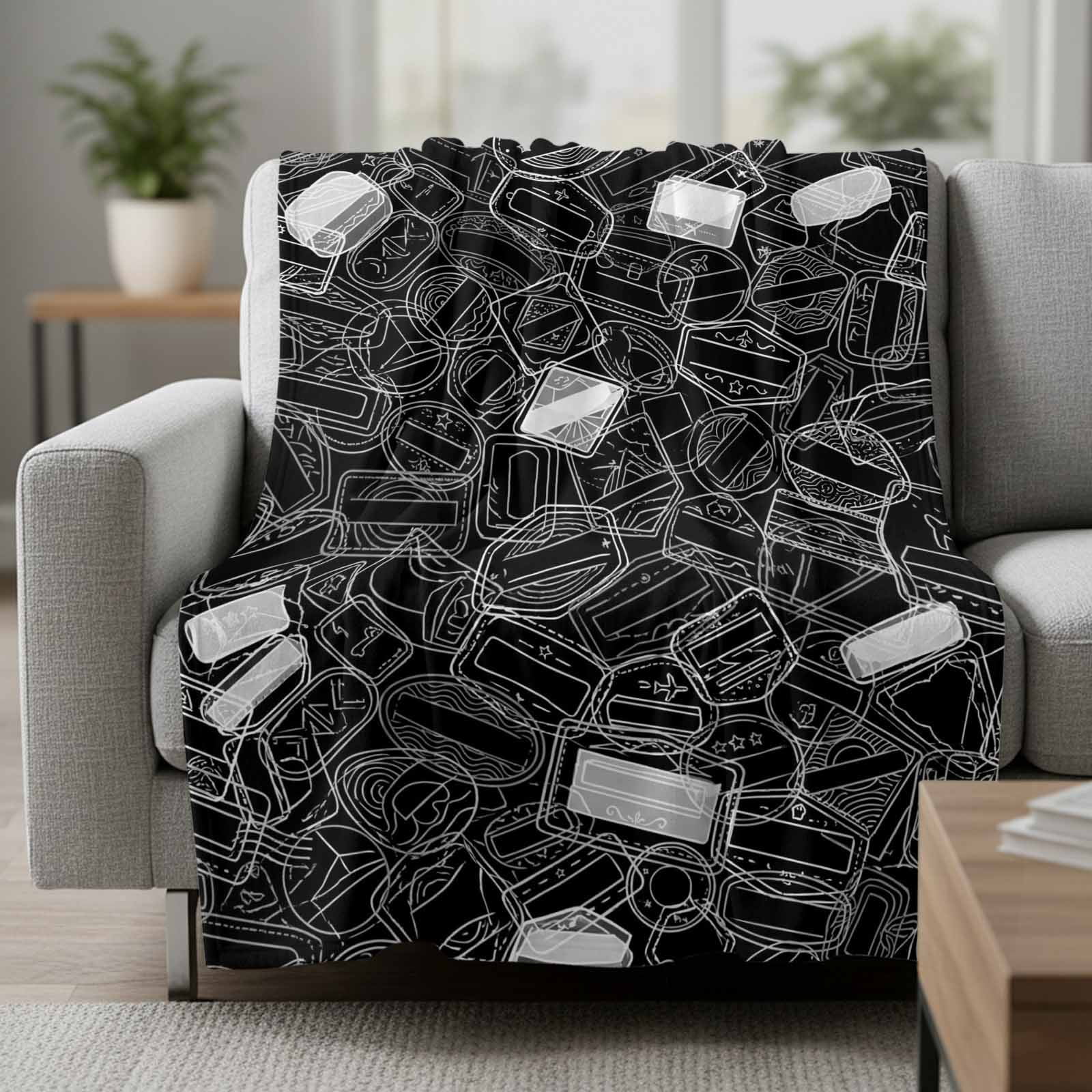 Abstract Art Fleece Throw Blanket Travelling Lines Postmarks Black ...