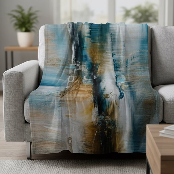 Abstract Art Fleece Throw Blanket Turquoise Brown Paint Texture ...